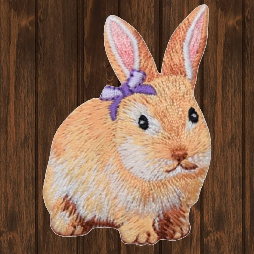 Bunny Rabbit Iron on Patch, Baby Cottontail Purple Bow, 2.25 ...