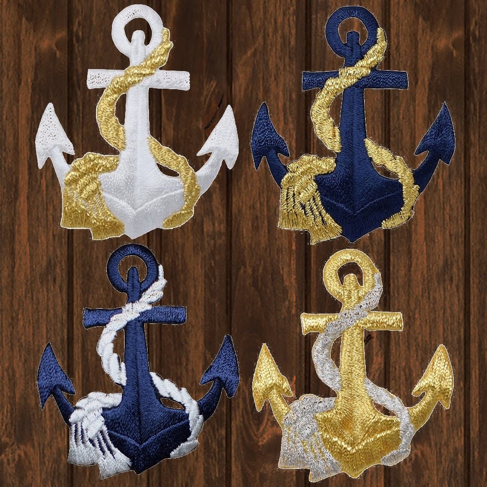 Anchor & Rope Embroidered Patch 4-pack, 2.5" Metallic Gold Navy ...