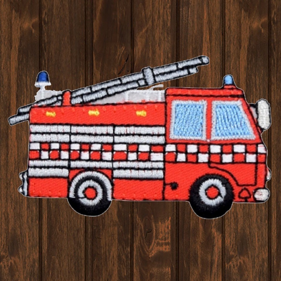 Fire Truck Embroidered Patch, 3" Red Iron on Fire Engine Applique ...