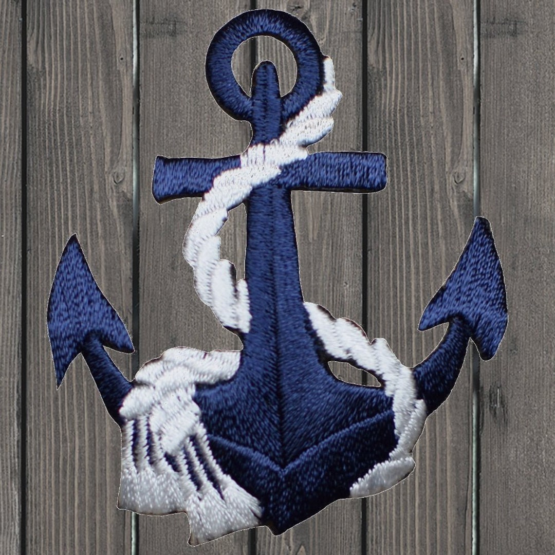 Anchor & Rope Iron on Patch, White Navy Nautical Embroidered Applique ...