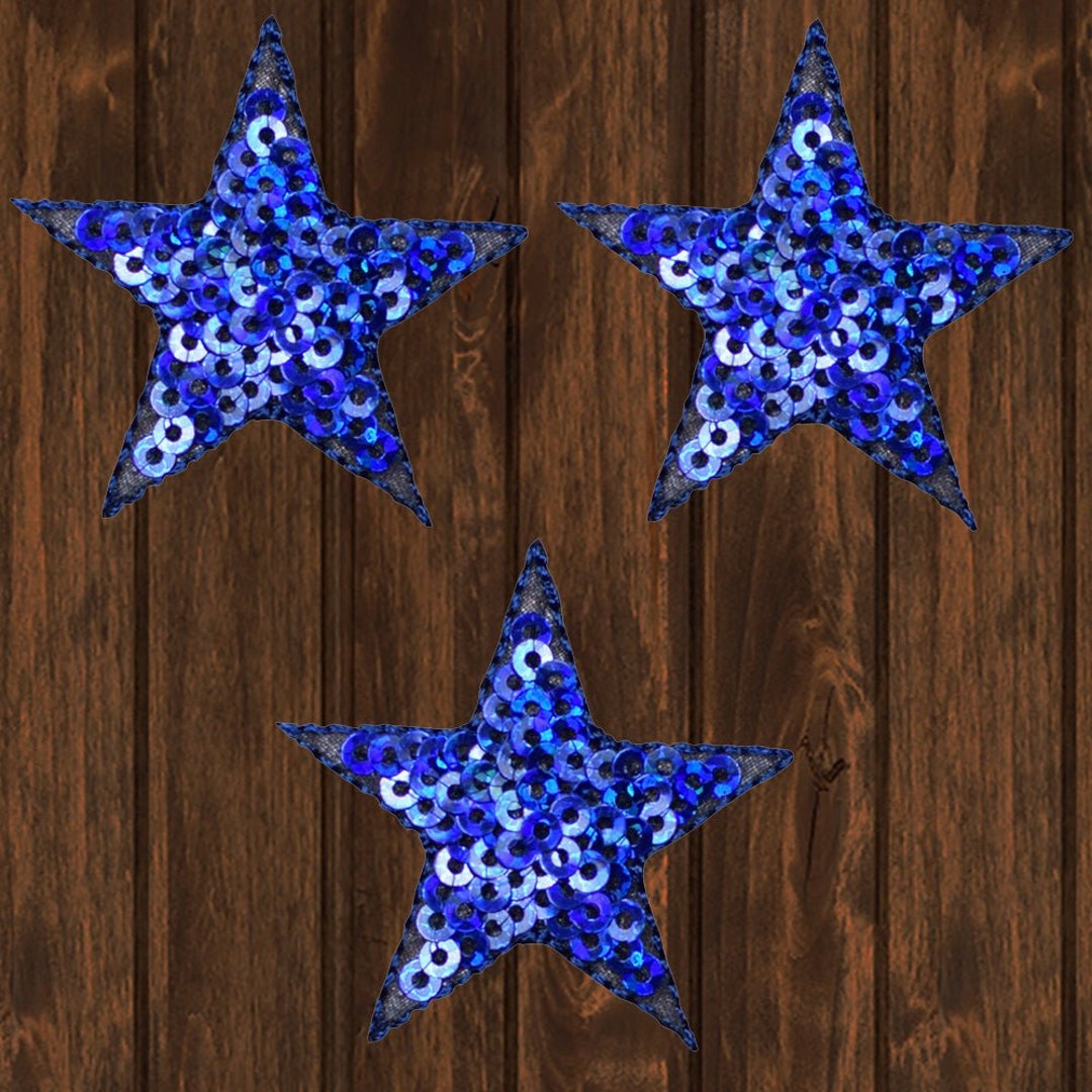 Sequin Star Embroidered Patch 3-pack, 1.5" Royal Blue Applique, Iron on ...