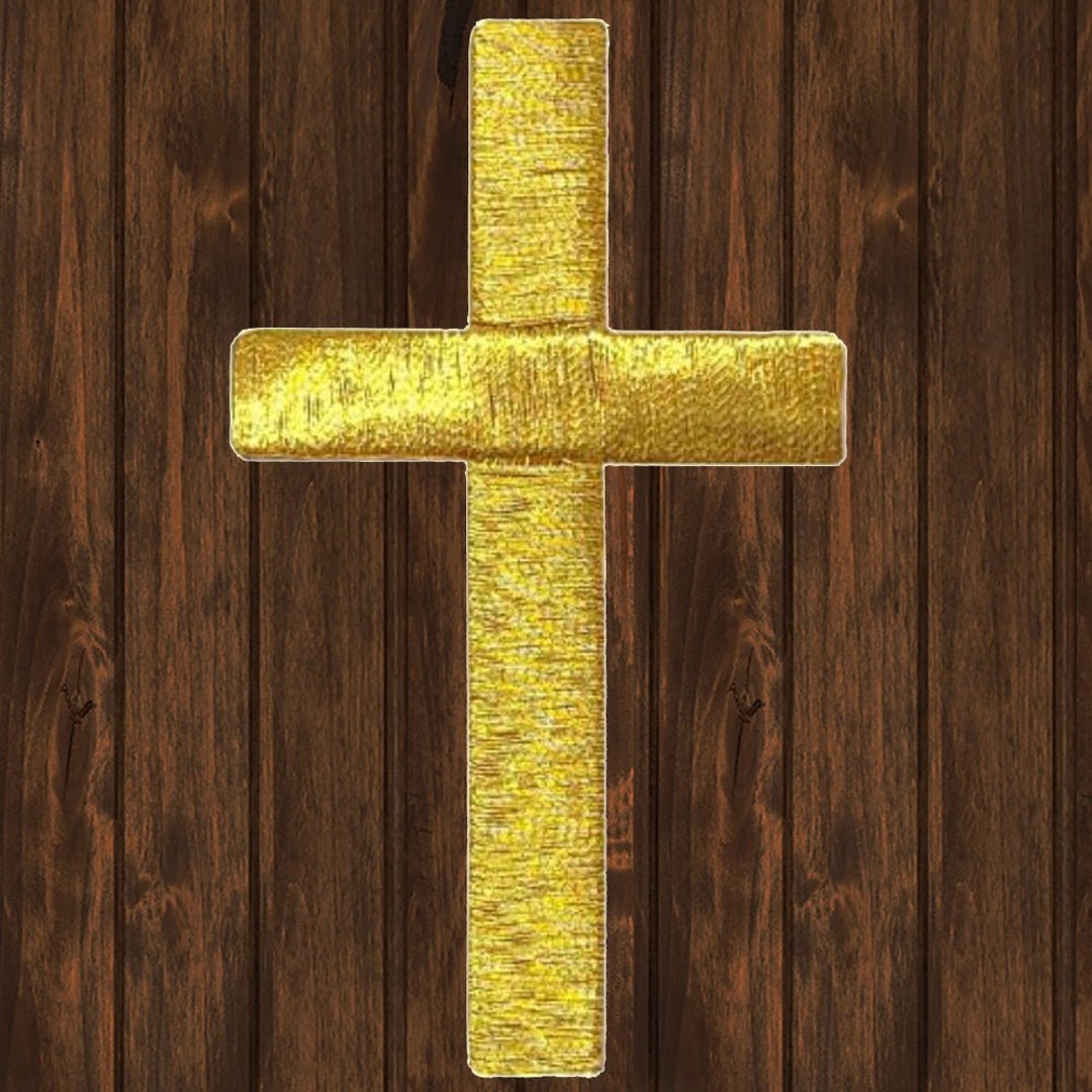Large Gold Cross Iron on Patch, Christian Religious Embroidered ...