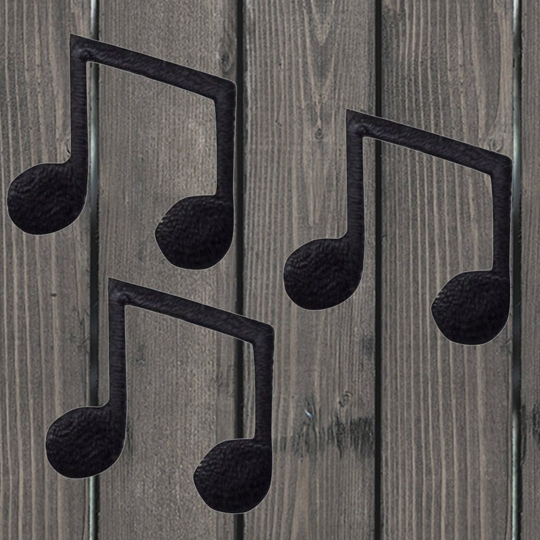 Black Double Note Iron on Patch, 3-pack Music Embroidered Applique ...