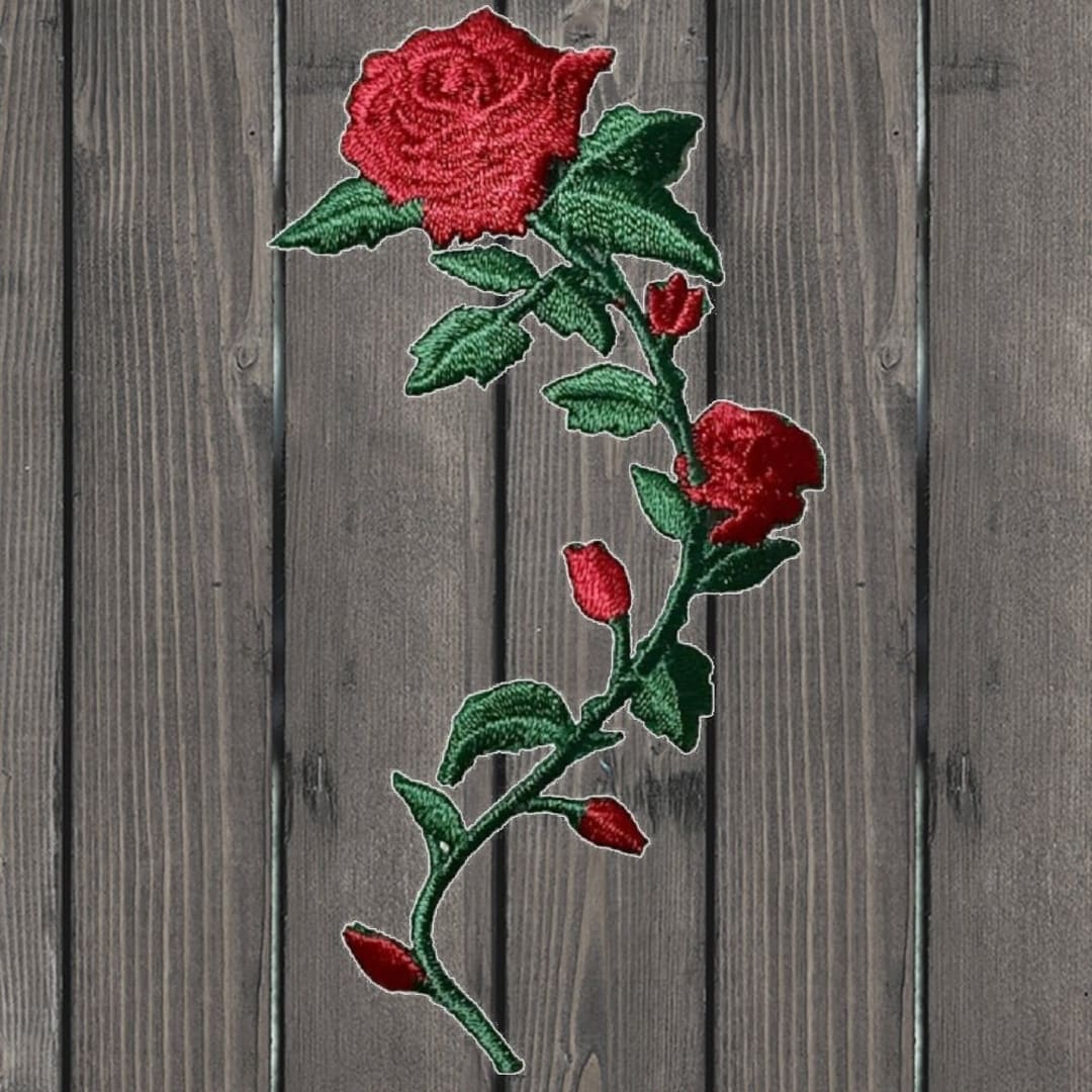 Red Rose Embroidered Patch, Iron On, Left Facing Love Flower Badge ...