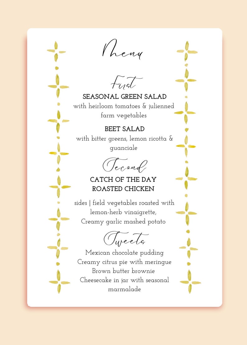 4x6 in Menu Template | Pottery Border - Etsy