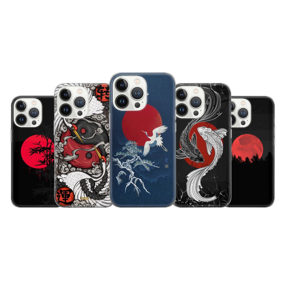 Japanese Phone Case Red Blood Moon Cover Fit for iPhone 17 16 15 14 Pro ...