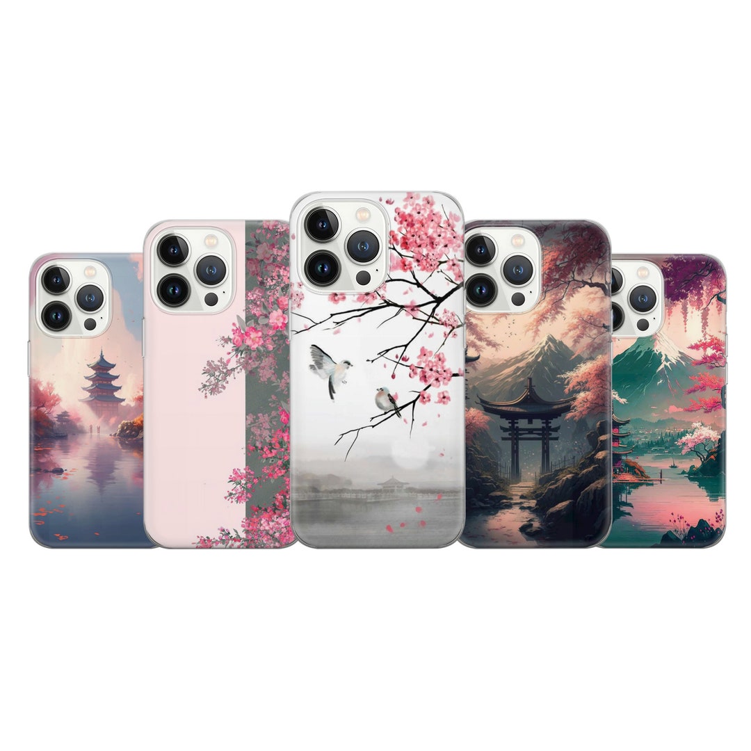 Japanese Phone Case Pink Sakura Fuji Cover Fit for iPhone 16 15 14 13 ...