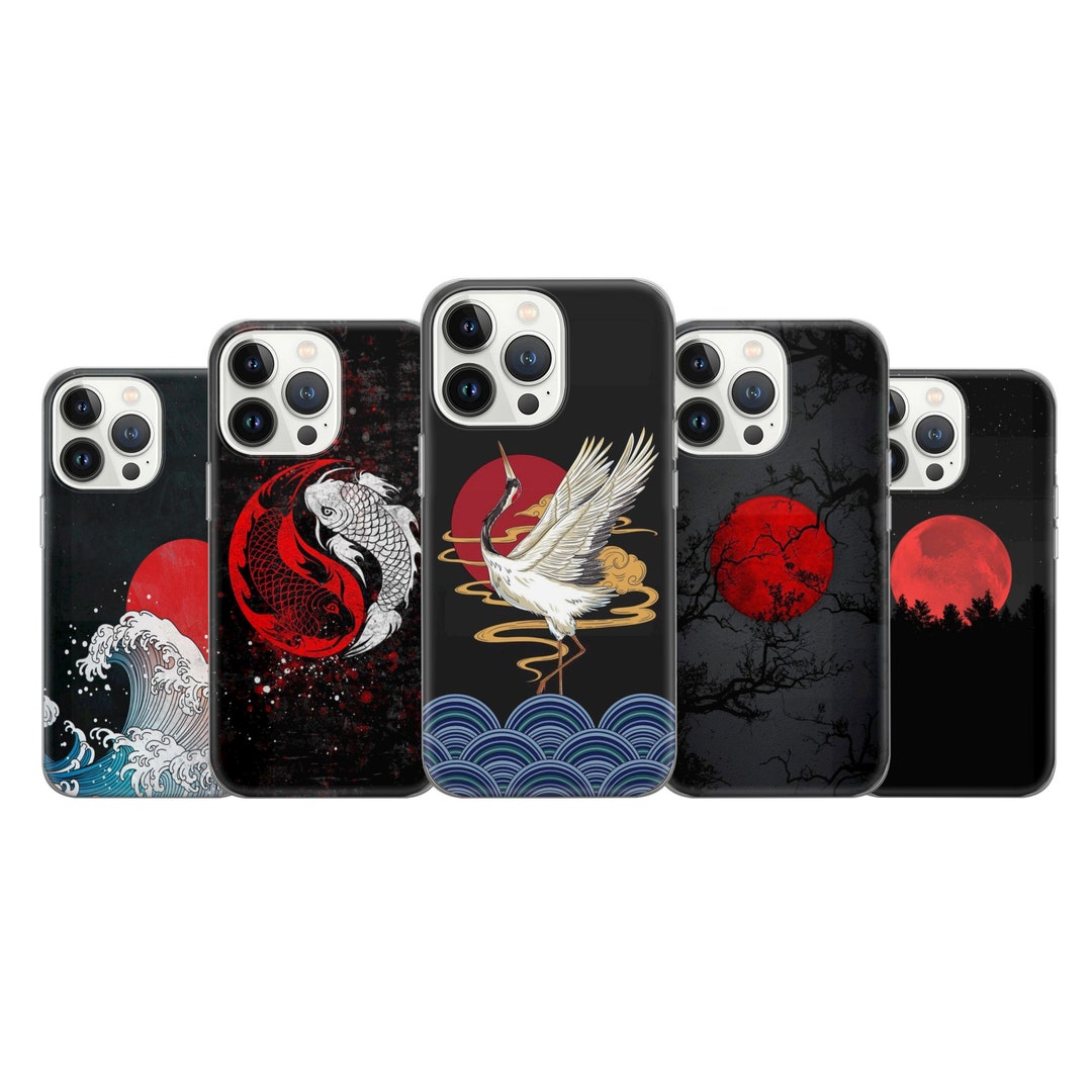 Japanese Phone Case Red Blood Moon Cover Fit for iPhone 17 16 15 14 Pro ...