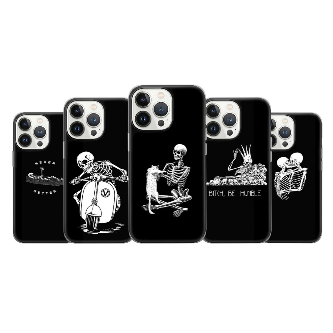Skeleton Phone Case Black Gothic Skull Cover Fit for iPhone 17 16 15 14 ...