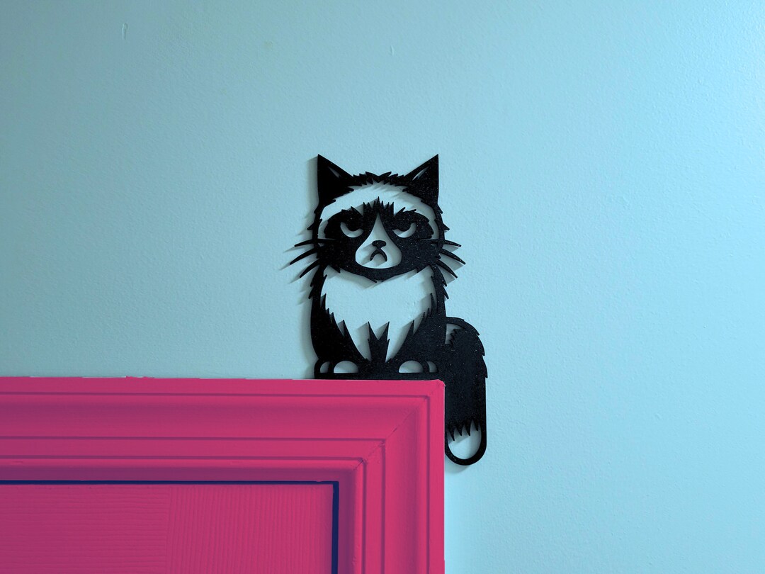 Cute Grumpy Cat Door Corner Topper, Cat Lover Gift Ideas, Kawaii Cat ...