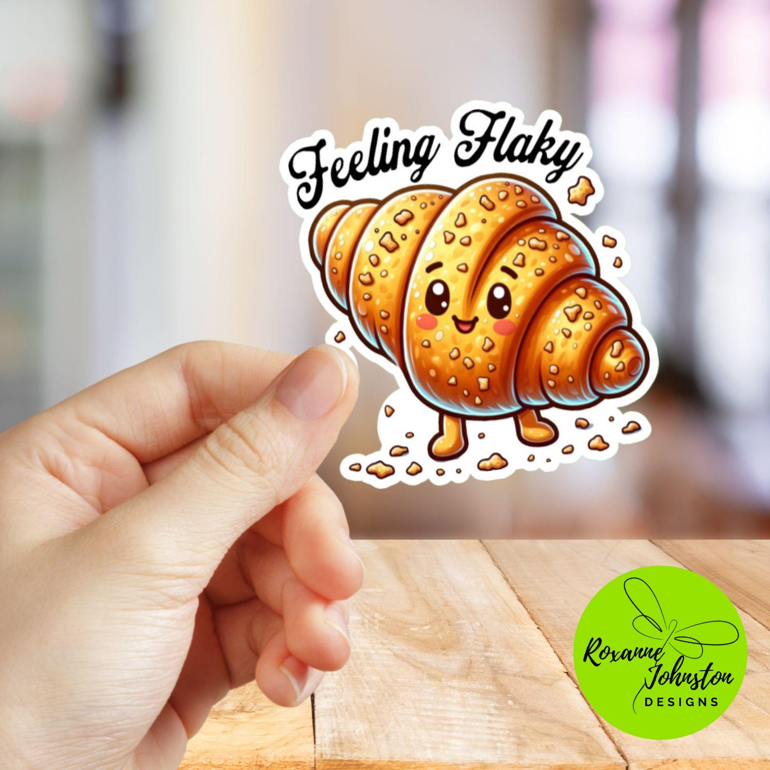 Cute Croissant Sticker - "feeling Flaky" Funny Design for Food Lovers ...