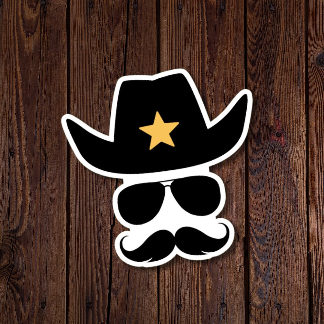 Cowboy Sheriff Sticker, Silhouette Design, Bold Moustache, Cowboy Hat ...