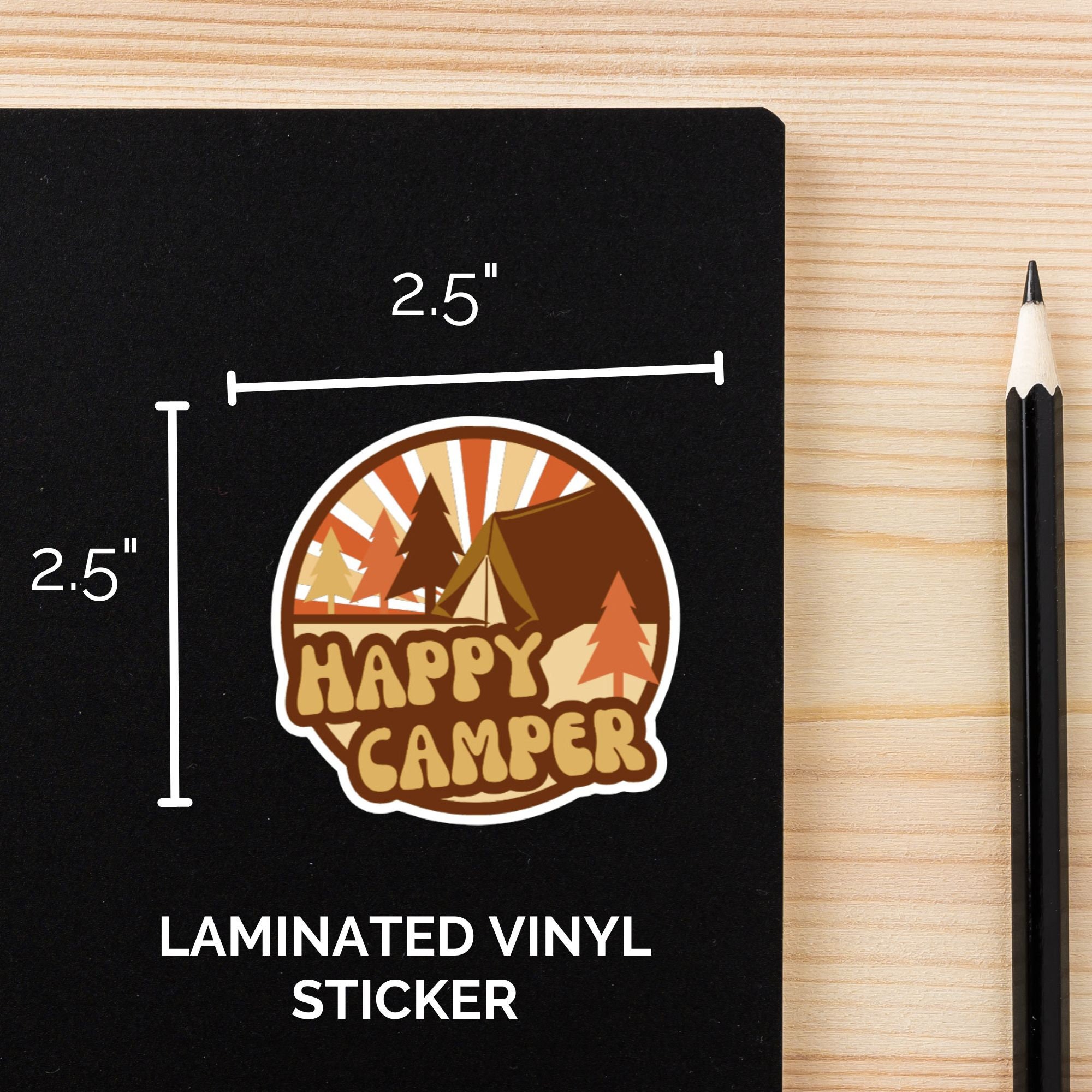 Round Happy Camper Retro Sticker, Vintage-inspired, Water-resistant ...