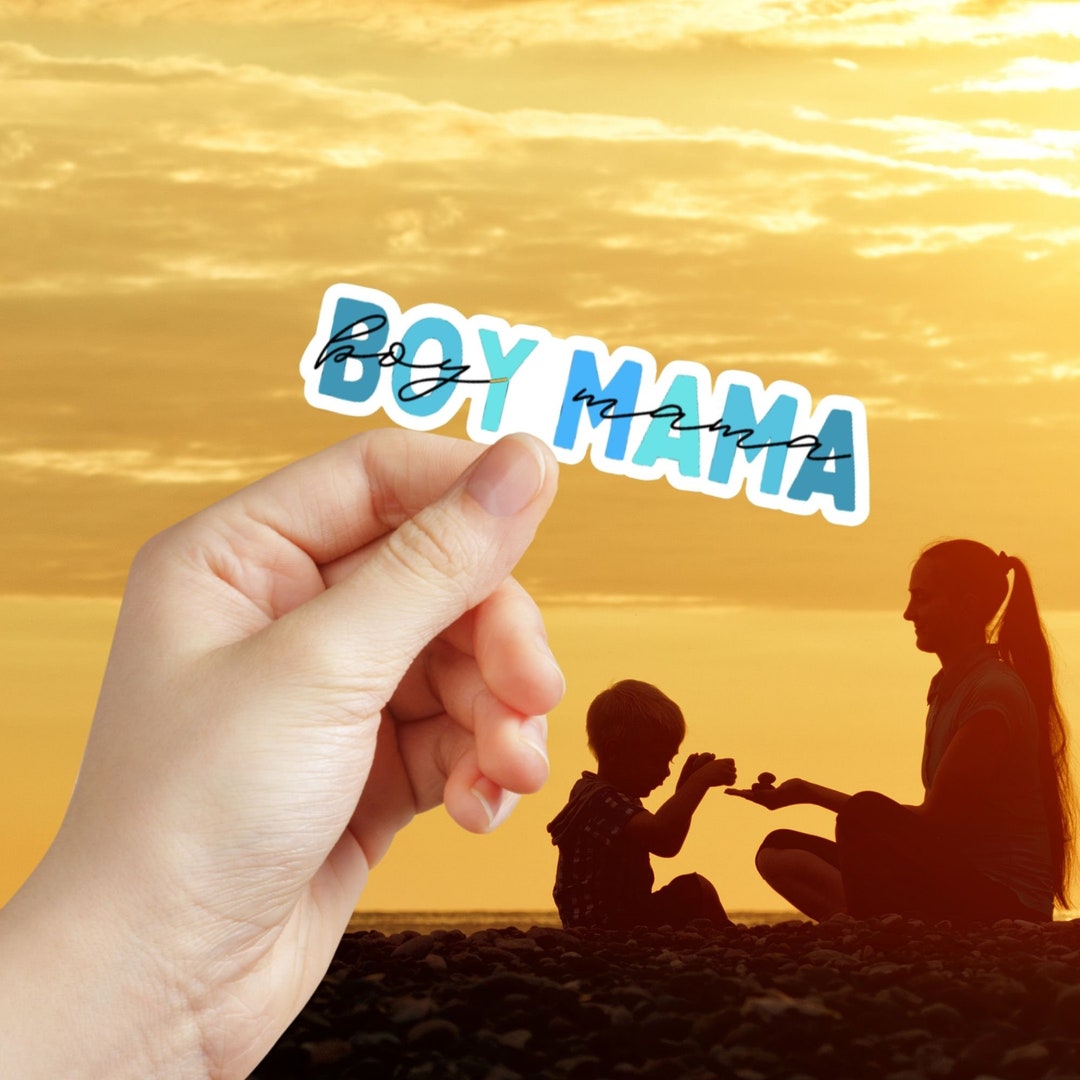 Boy Mama Sticker With Blue Block Letters and Script Font - Etsy
