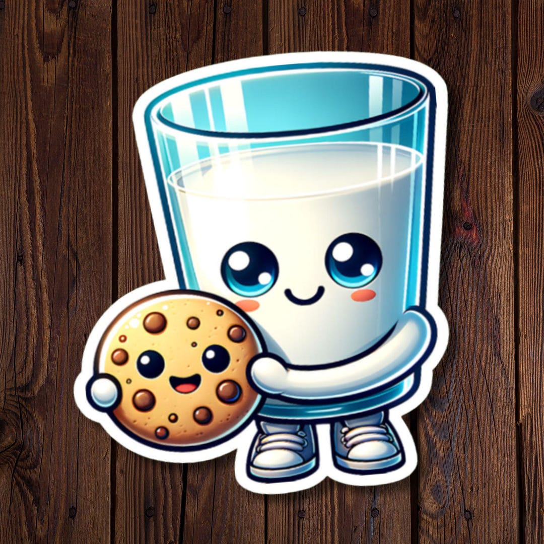 Cute Milk & Cookie Sticker - Happy Cartoon Vinyl, Water-resistant, Die ...