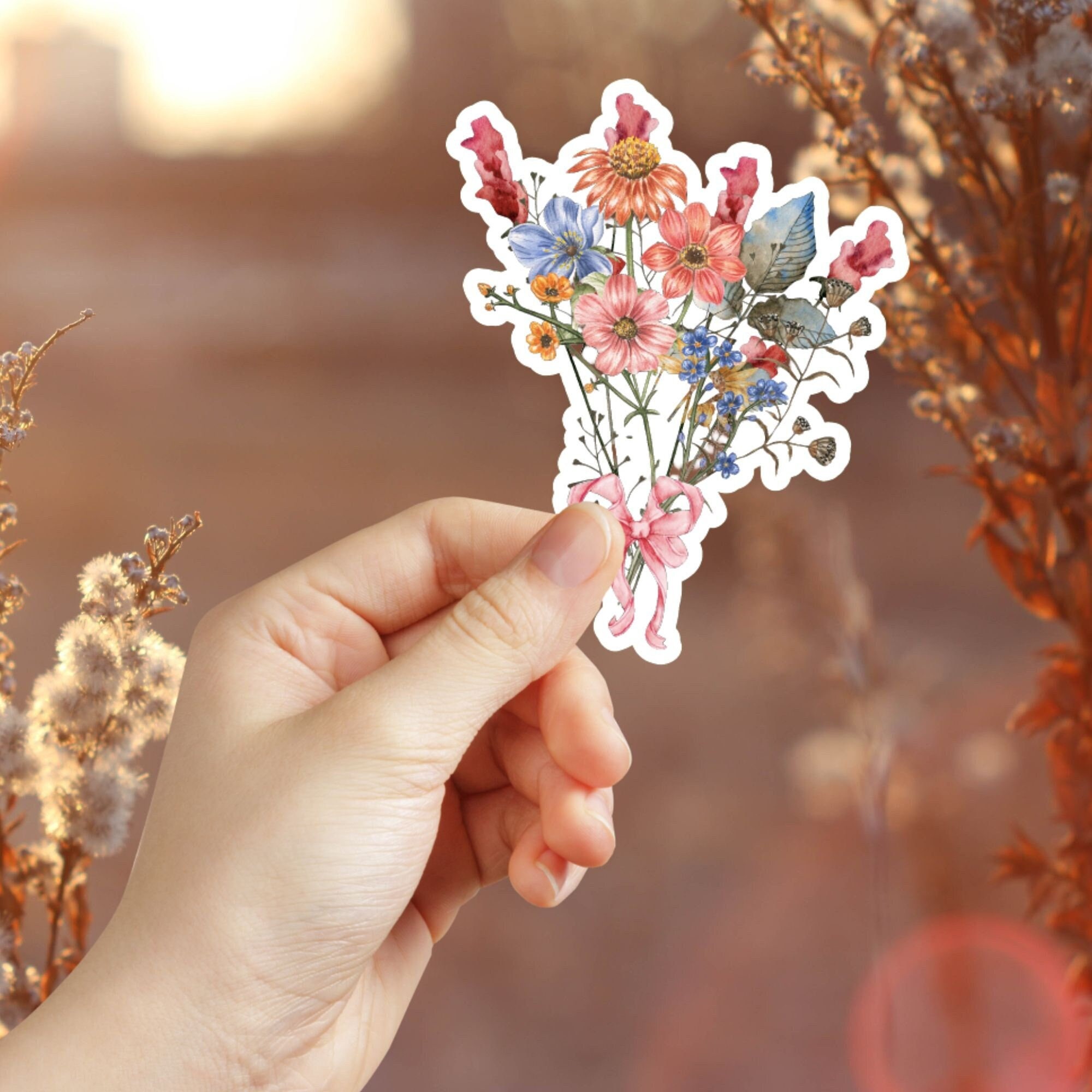 Wildflower Bouquet Sticker Watercolour Design Available in Single, 2, 4 ...
