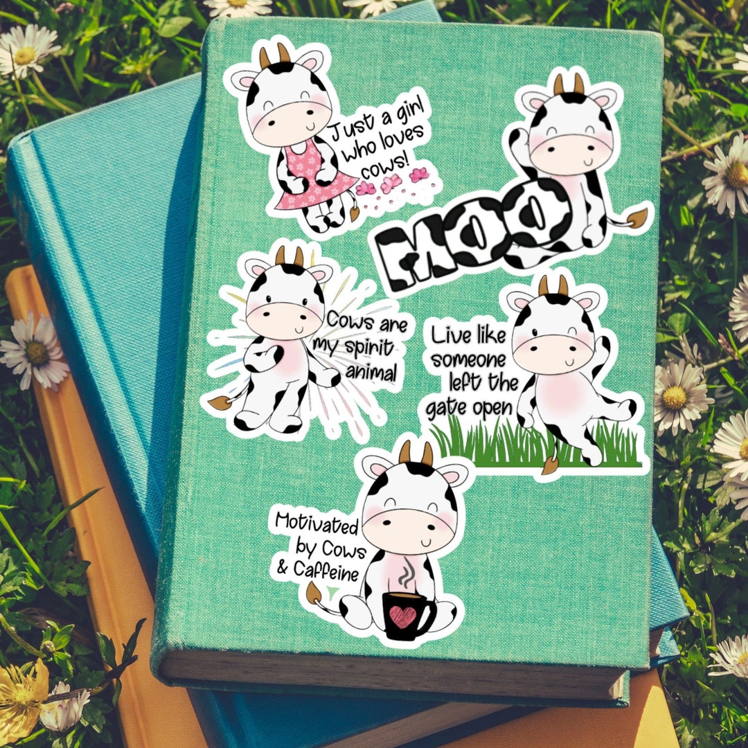 Cute Cow Stickers ~ 5 Pack ~ Vinyl ~ Water-resistant, Cow Party. Cow ...