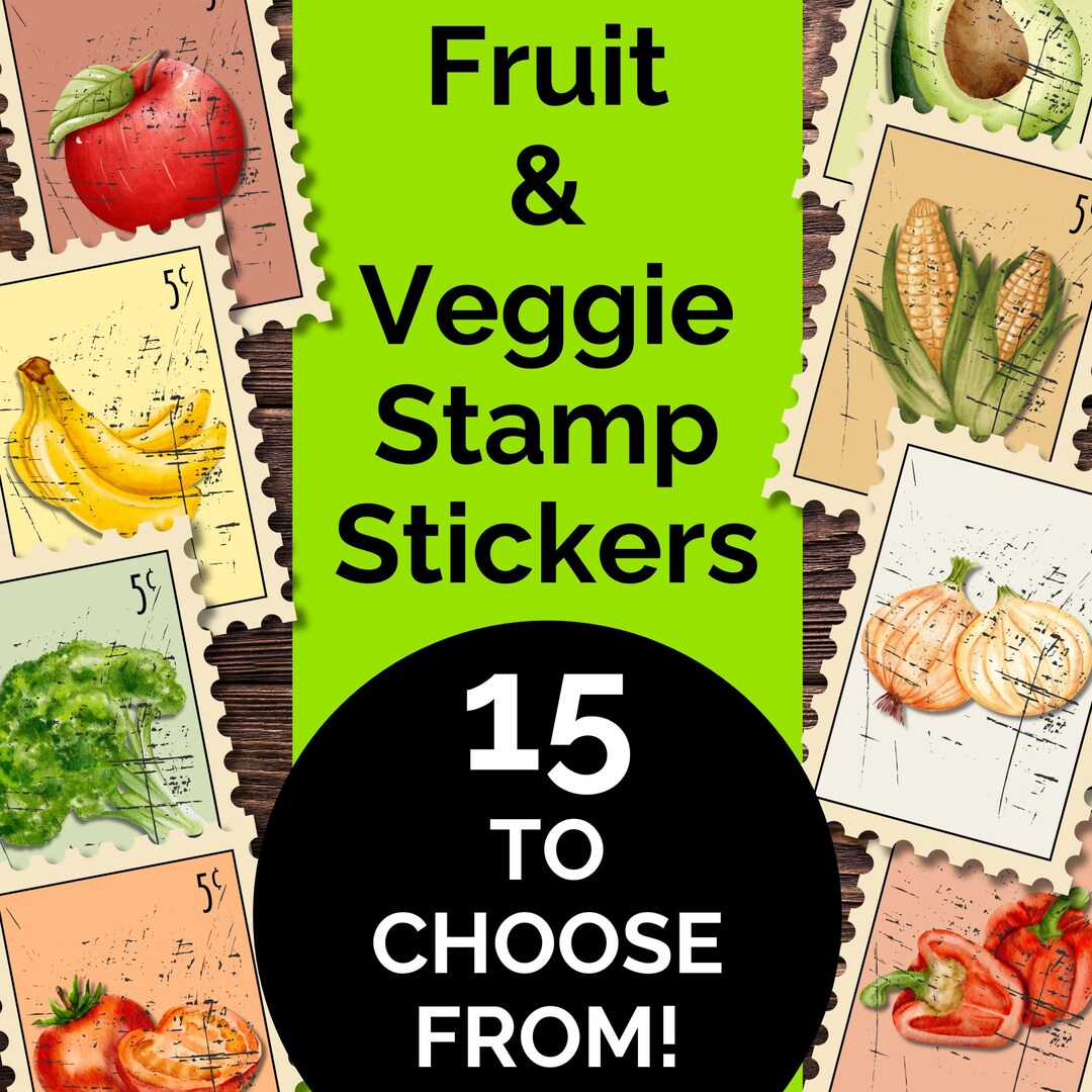 Fruit Stamp Sticker, Vegetable Stamp Sticker, Rustic Stamps, Fun ...