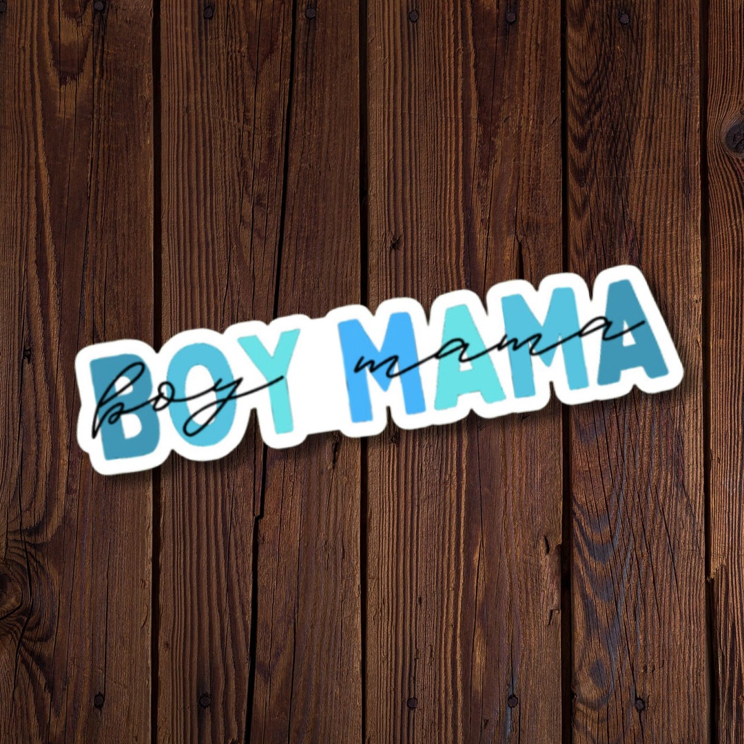 Boy Mama Sticker With Blue Block Letters and Script Font - Water ...
