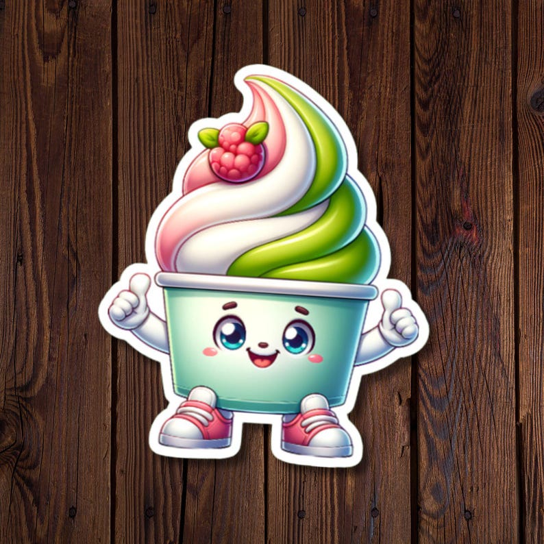 Happy Frozen Yogurt Sticker, Cute & Cheerful, Water Resistant Vinyl ...