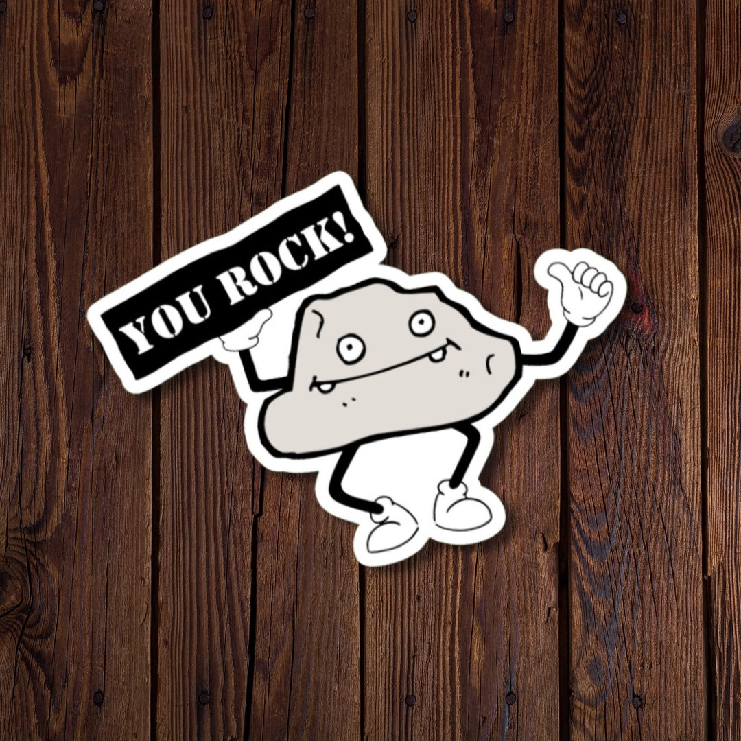 Positivity Sticker, You Rock, Funny Cartoon Rock With a Face Holding up ...