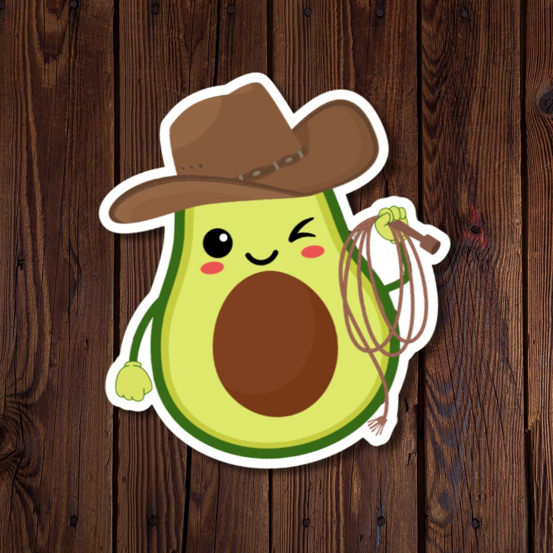 Western Themed Cowboy Avocado Sticker, Cowboy Hat, Lasso, Guacamole ...