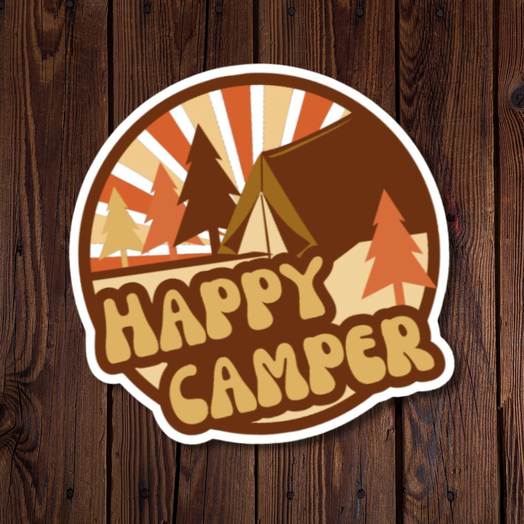 Round Happy Camper Retro Sticker, Vintage-inspired, Water-resistant ...