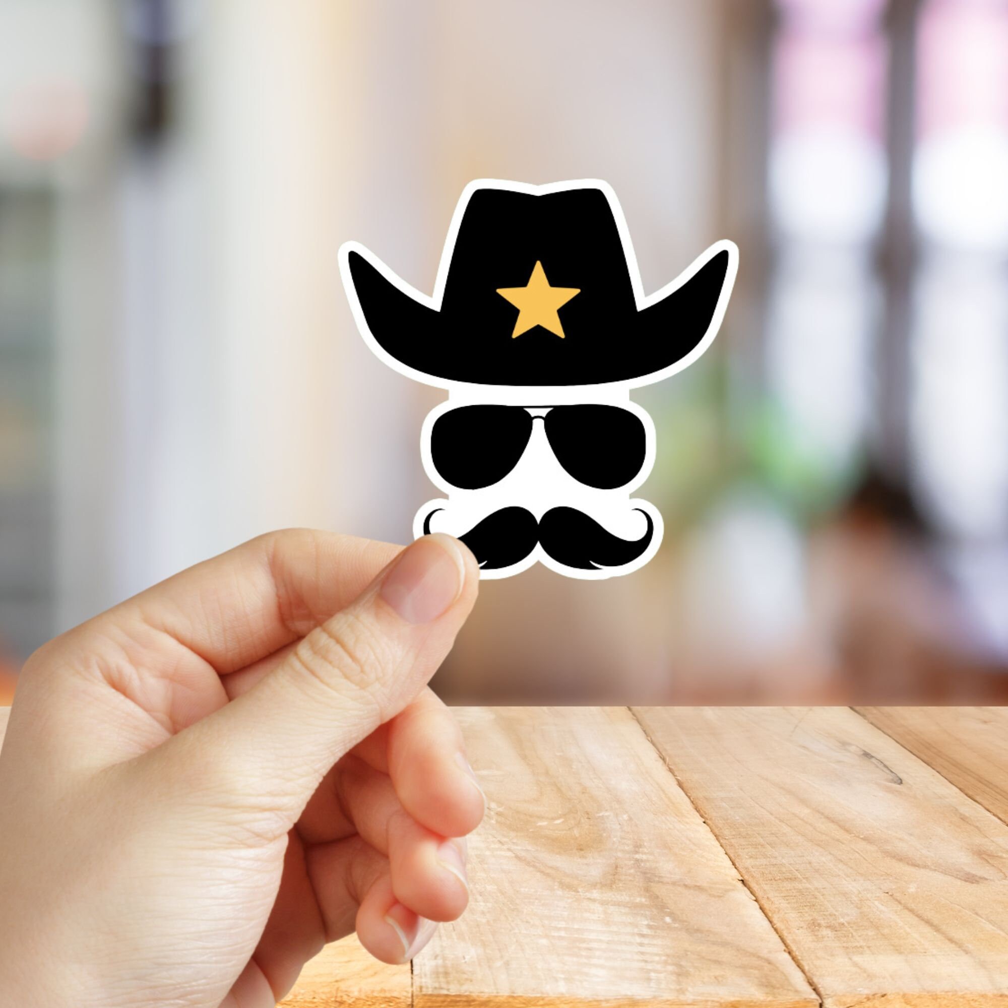 Cowboy Sheriff Sticker, Silhouette Design, Bold Moustache, Cowboy Hat ...