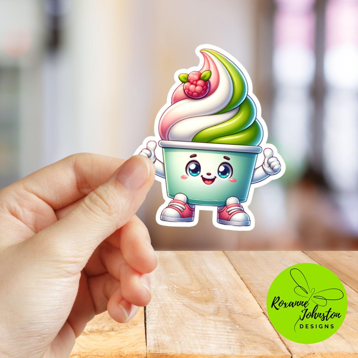 Happy Frozen Yogurt Sticker, Cute & Cheerful, Water Resistant Vinyl ...