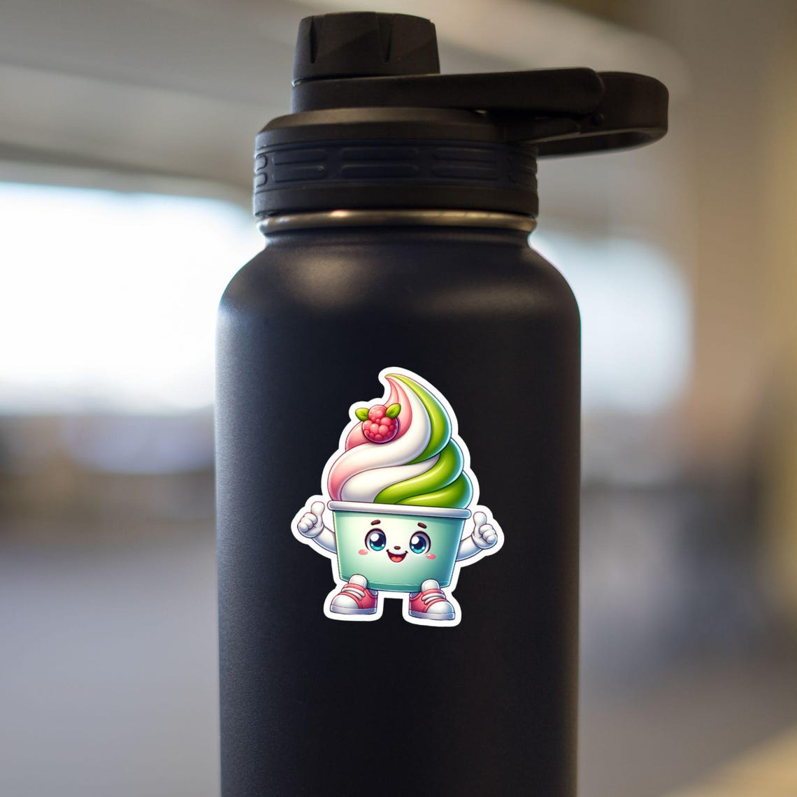 Happy Frozen Yogurt Sticker, Cute & Cheerful, Water Resistant Vinyl ...