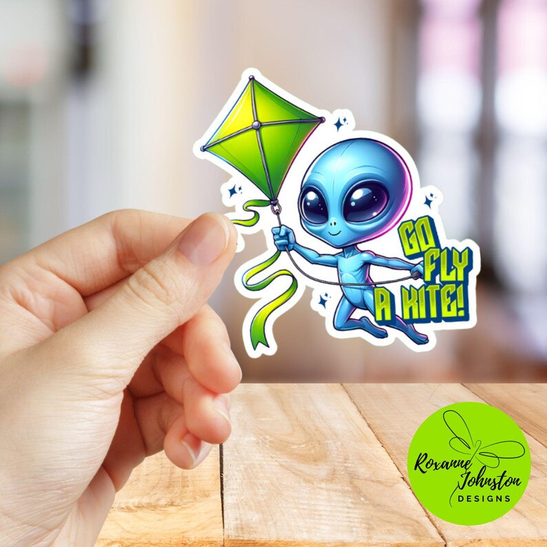 Alien Flying Kite Sticker, "go Fly A Kite", Out of This World, Vinyl ...