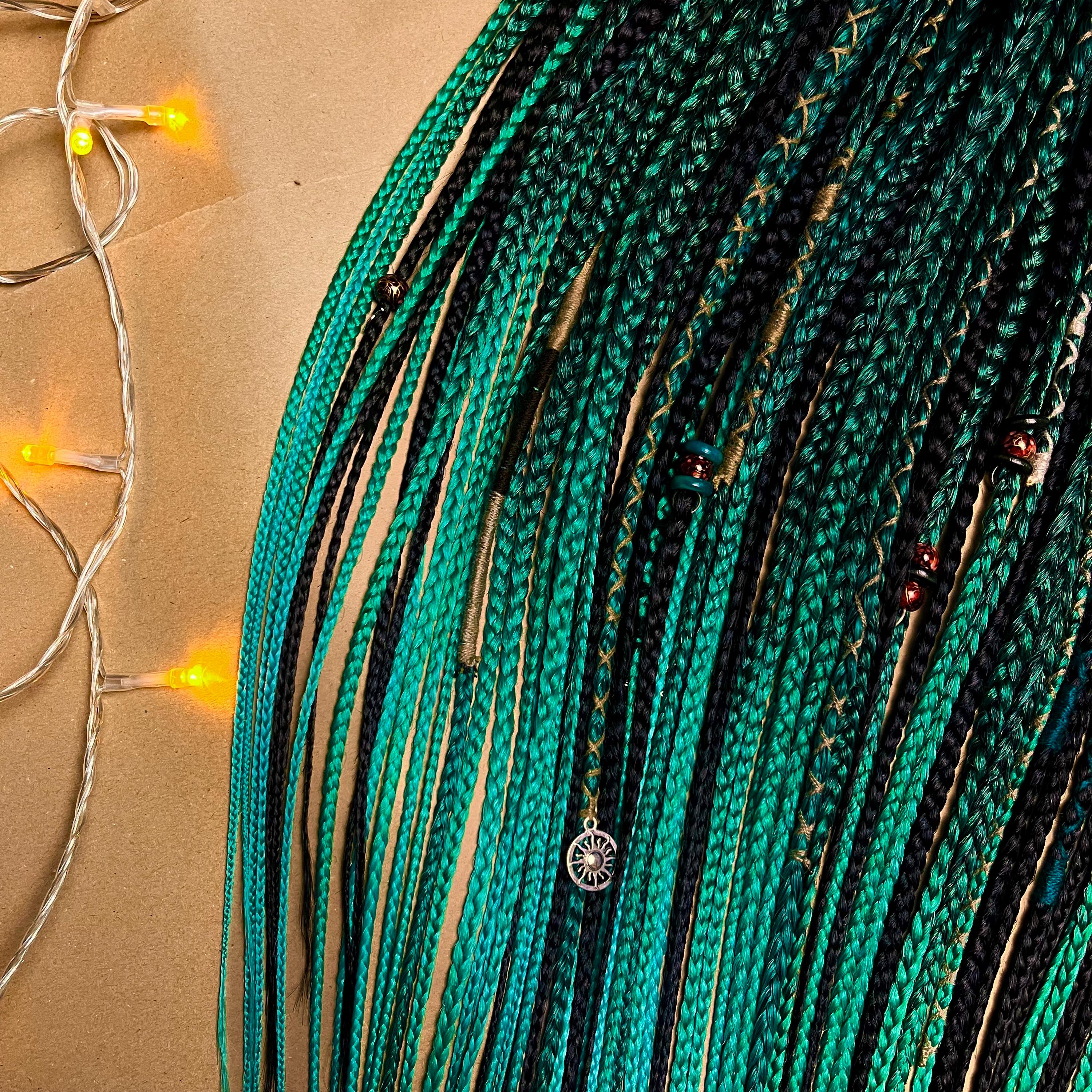 Synthetic Braids Color Ombre Dark Green to Emerald to Bright Turquoise ...