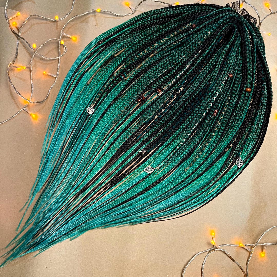 Synthetic Braids Color Ombre Dark Green to Emerald to Bright Turquoise ...