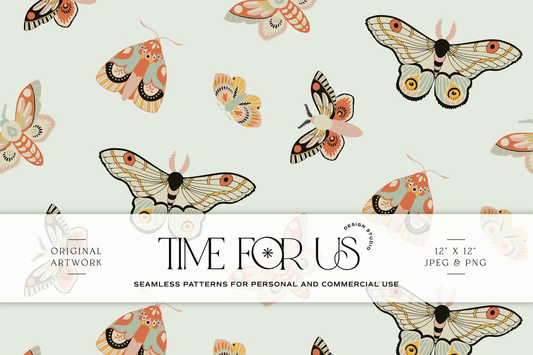 Hand Drawn Moths and Butterflies Seamless Pattern for Personal or ...
