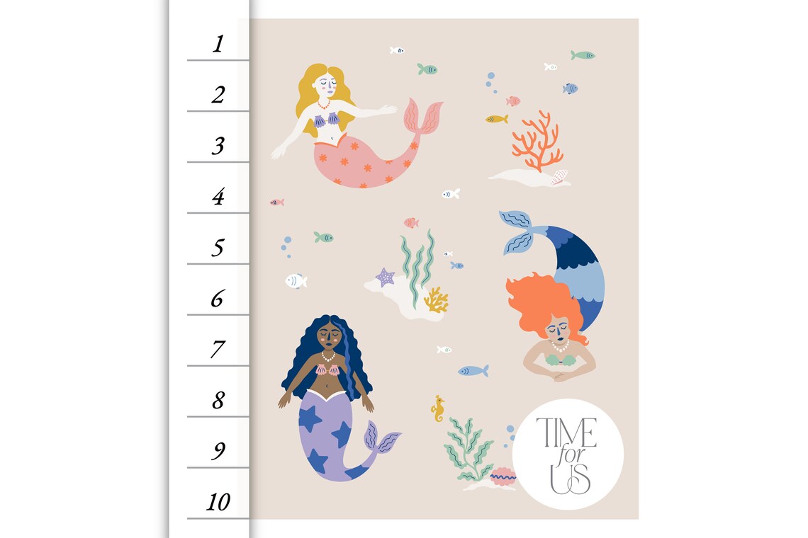 Digital Art Download - Hand Drawn Playful Mermaids & Ocean Fish Friends ...