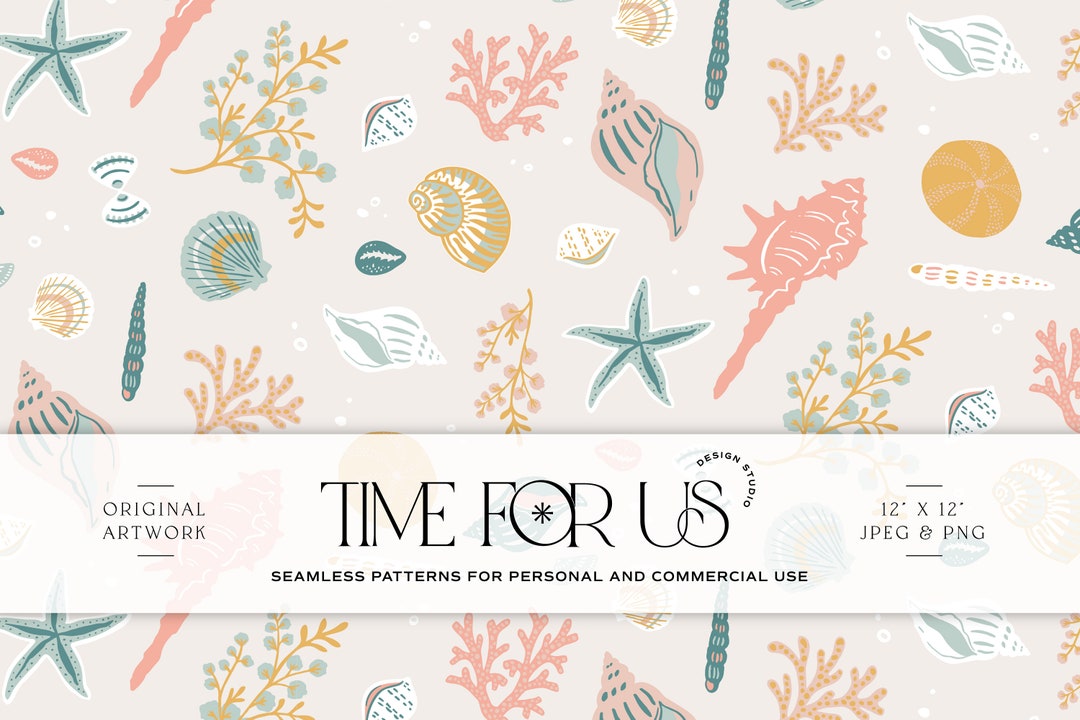 Hand Drawn Scattered Beach Shells Seamless Pattern for Personal or ...