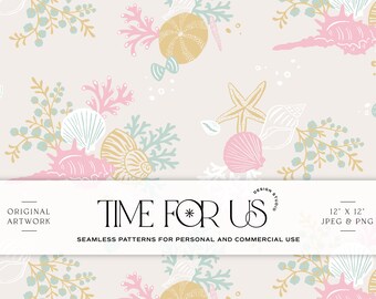 Hand Drawn Scattered Beach Shells Seamless Pattern for Personal or ...