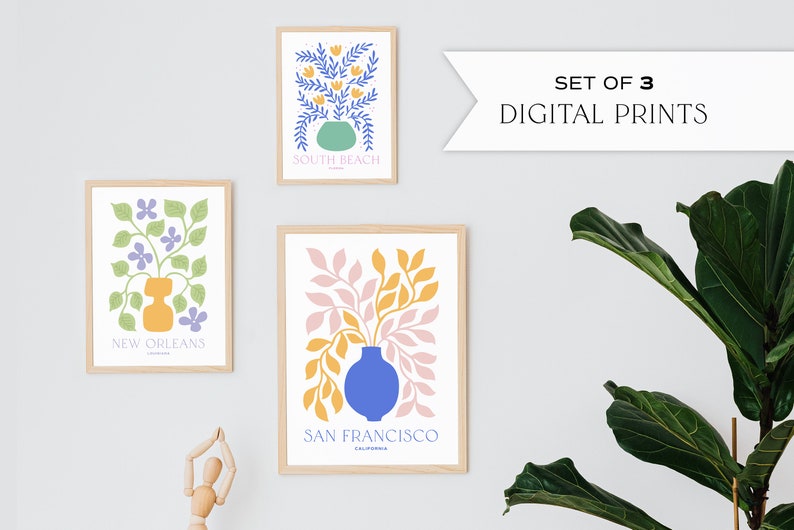 Digital Art Download - Hand Drawn Floral Bouquets With US Cities ...