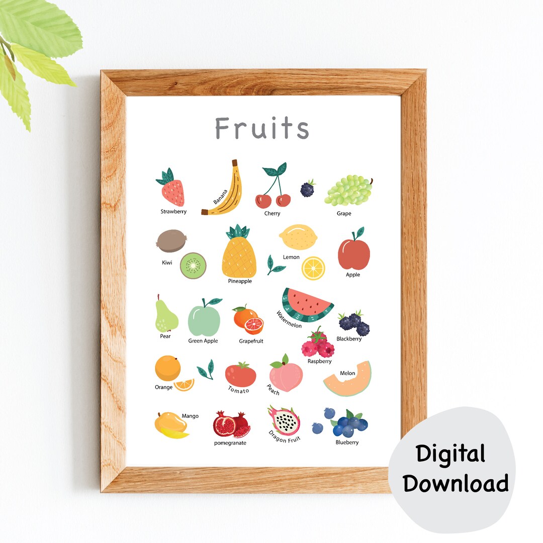 Printable Fruit Poster for Early Education, Kids Room, Nursery, and ...