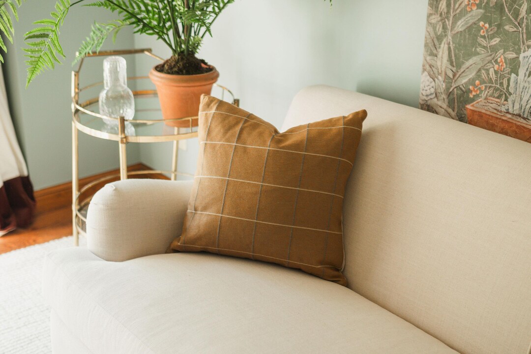 Harrison Plaid Camel Designer Decorative Throw Pillow Cover 20" X 20 ...