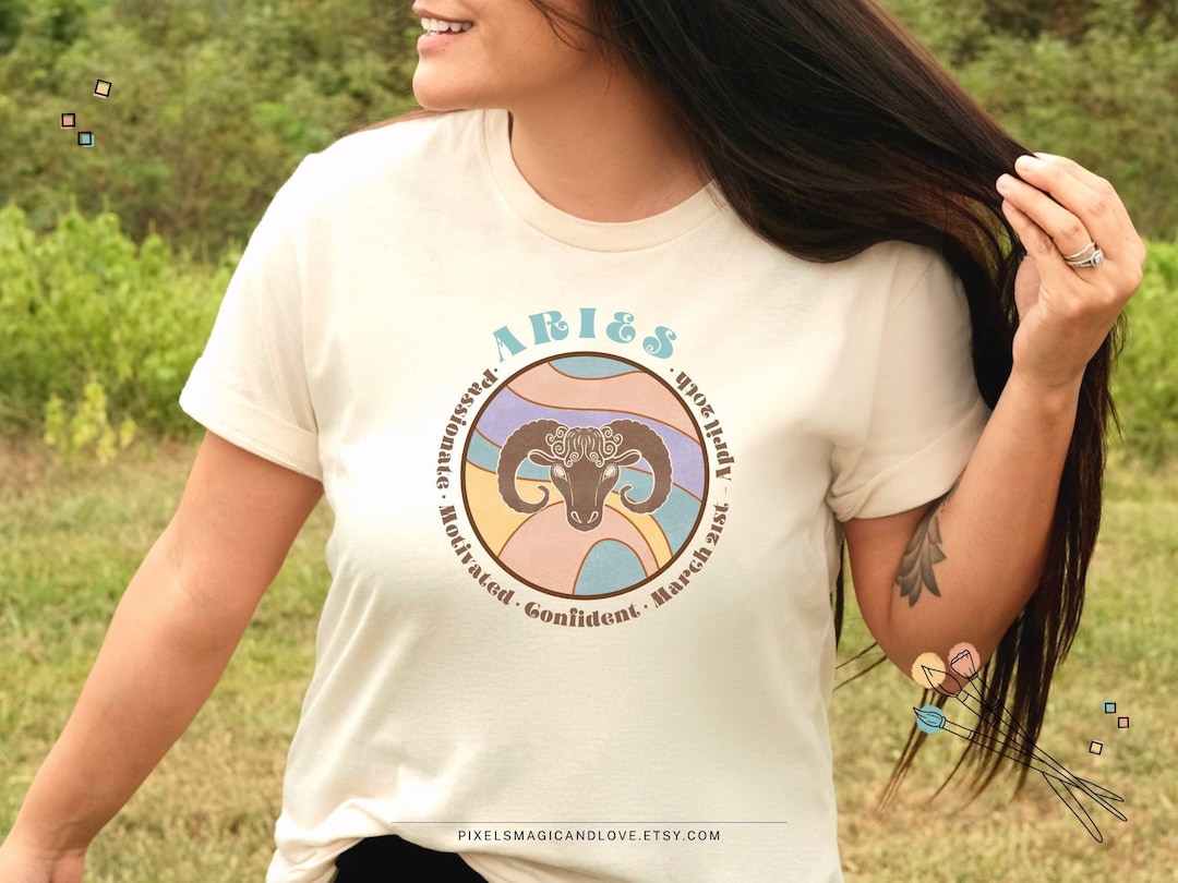 Aries Zodiac Retro Vintage Hippie Psychedelic Astrology Bella Canvas ...