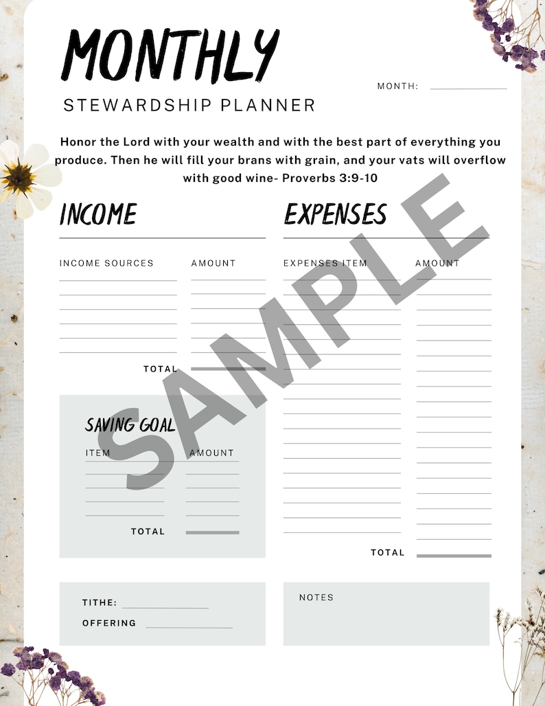 Printable Christian Budget Sheet With Tithe and Offering Slot. PDF, A4 ...