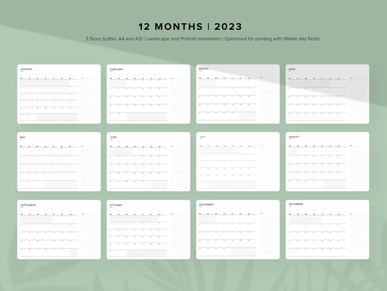 Printable Monthly Calendar 2023, Minimalist Stylish Look, Printable and ...
