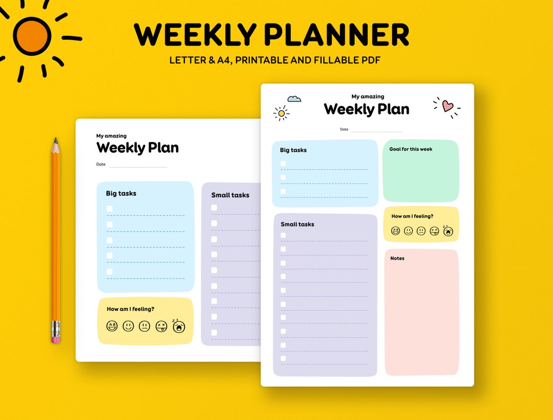 Cute Kids Weekly Planner, Printable and Editable, A4 and Letter ...