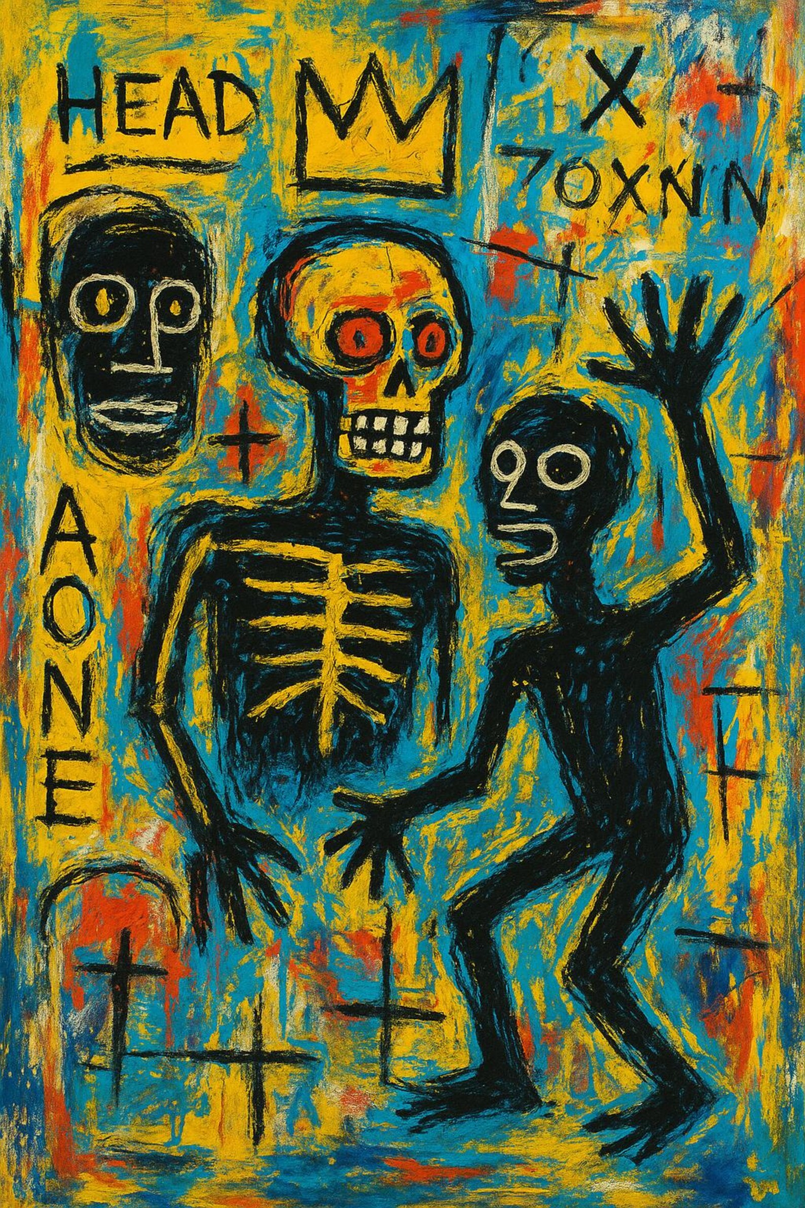 Neo-expressionist Digital Art Print – Basquiat-inspired Skeleton ...
