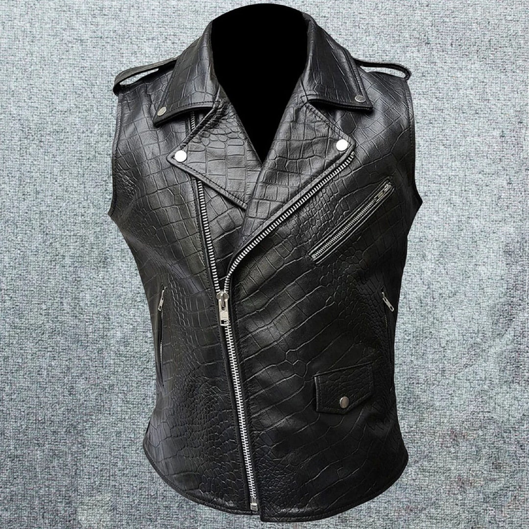 New Men's Alligator Embossed Leather Vest Biker Vest - Etsy