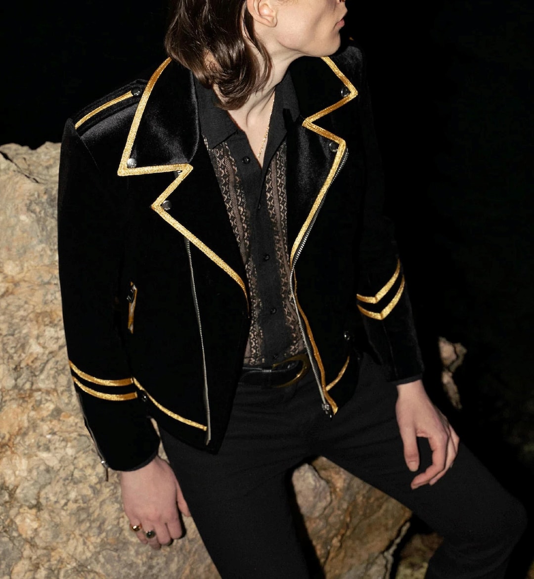 New Men's Black Velvet Gold Lace Trim Gothic Jacket - Etsy