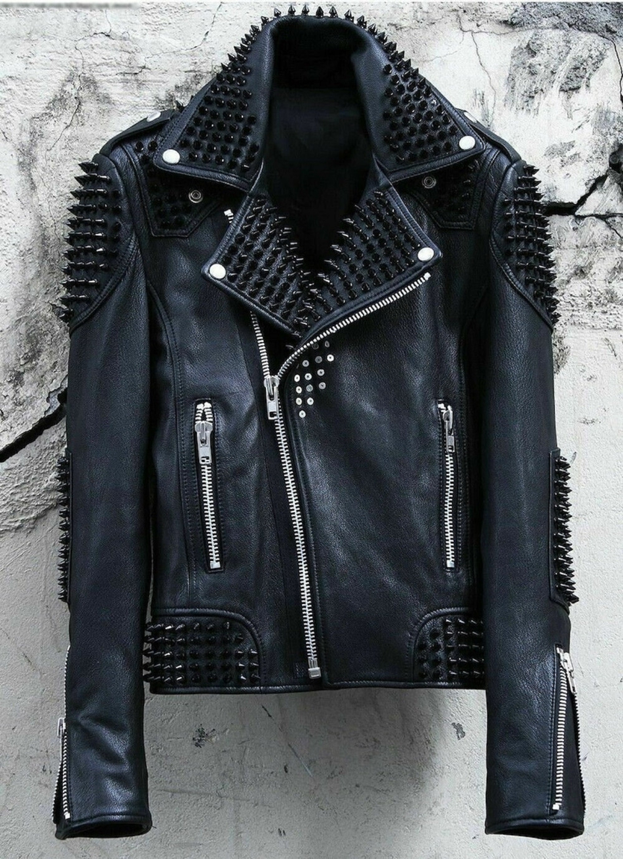 Mens Real Brando Full Spiked Black Studded Steampunk Jacket - Etsy