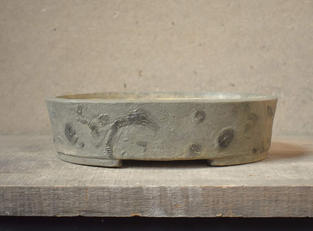 Bonsai Pot 10 Inches Oval Fossils Hand-made Glazed Unglazed Unique ...