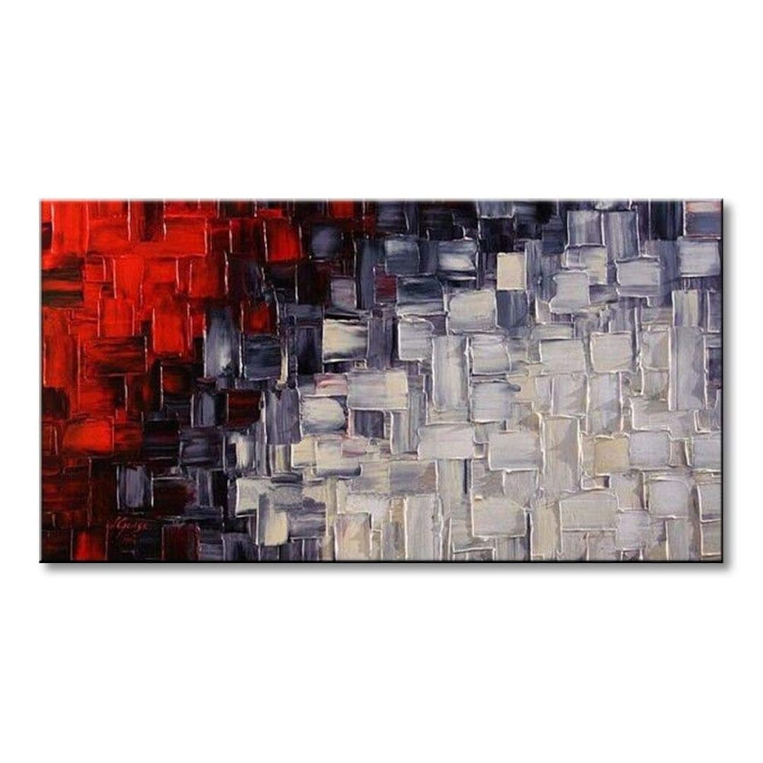 Hand Painted Red, Black, White Abstract Canvas Wall Art by Seekland - Etsy